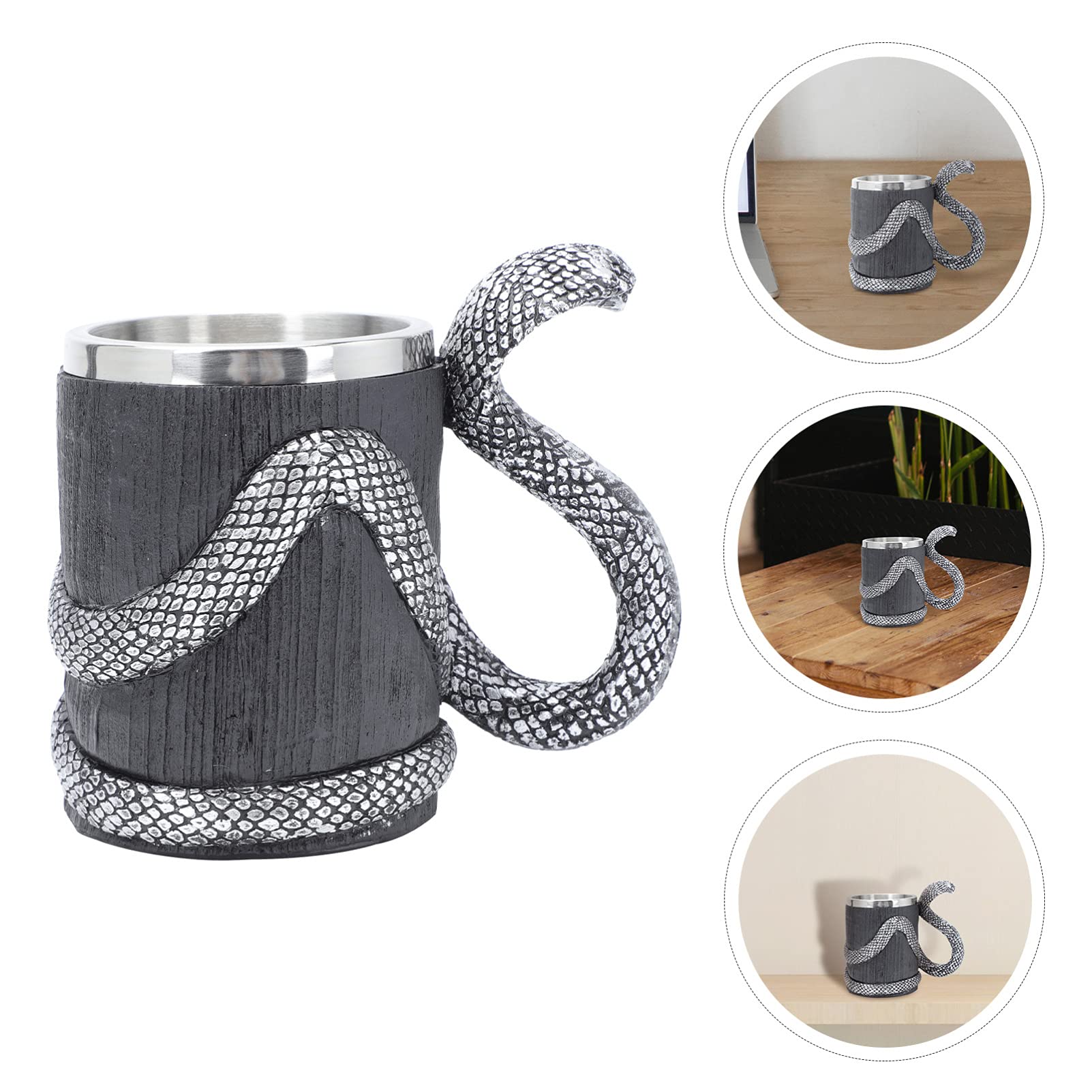 jojofuny Snake Coffee Mug Cup Cobra Drinking Cups, Stainless Steel Beer Mug Espresso Cup Beverage Mug for Milk Coffee Ice Cream Tea Juice (Black)