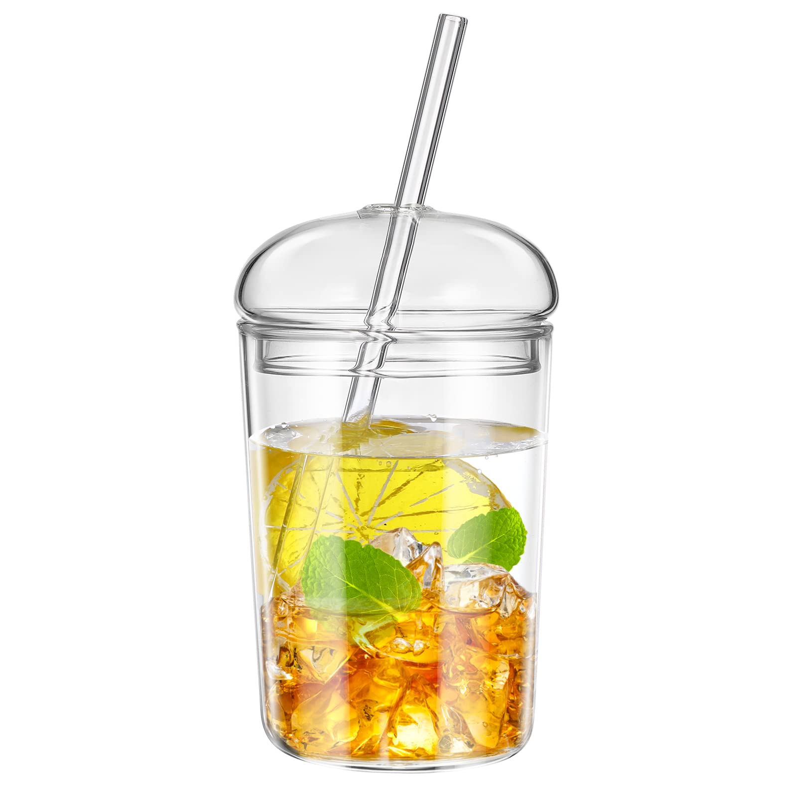 Glass Tumbler with Straw and Lid 15oz Glass Cups Glass Water Bottle Smoothie Cups Juice Drinking Cup Clear Coffee Cup Large Water Mug for Home Outdoor Travel