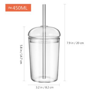 Glass Tumbler with Straw and Lid 15oz Glass Cups Glass Water Bottle Smoothie Cups Juice Drinking Cup Clear Coffee Cup Large Water Mug for Home Outdoor Travel