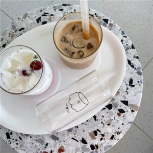 Lovely Glass Cup, Heat-resistant Glass Cup Korean Milk Juice Cup with Straw Simple Fashion Stable Cartoon Transparent Drink Mug Glass Cup