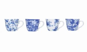 mikasa hampton espresso cups with floral pattern in gift box, porcelain, white/blue, 80 ml, 4 piece set