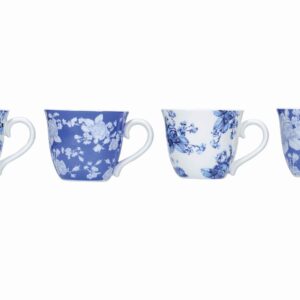 MIKASA Hampton Espresso Cups with Floral Pattern in Gift Box, Porcelain, White/Blue, 80 ml, 4 Piece Set