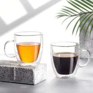 Insulated Coffee Mug With Handle And Lid 16 oz Double Wall Espresso Cups Double Layer Glass Mug Cold Heat Resistant Cup Tea Mug Milk Cup Coffee Cup Wine Glasses