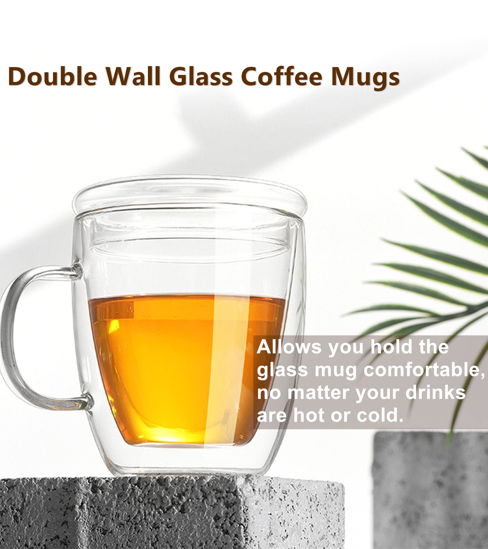 Insulated Coffee Mug With Handle And Lid 16 oz Double Wall Espresso Cups Double Layer Glass Mug Cold Heat Resistant Cup Tea Mug Milk Cup Coffee Cup Wine Glasses