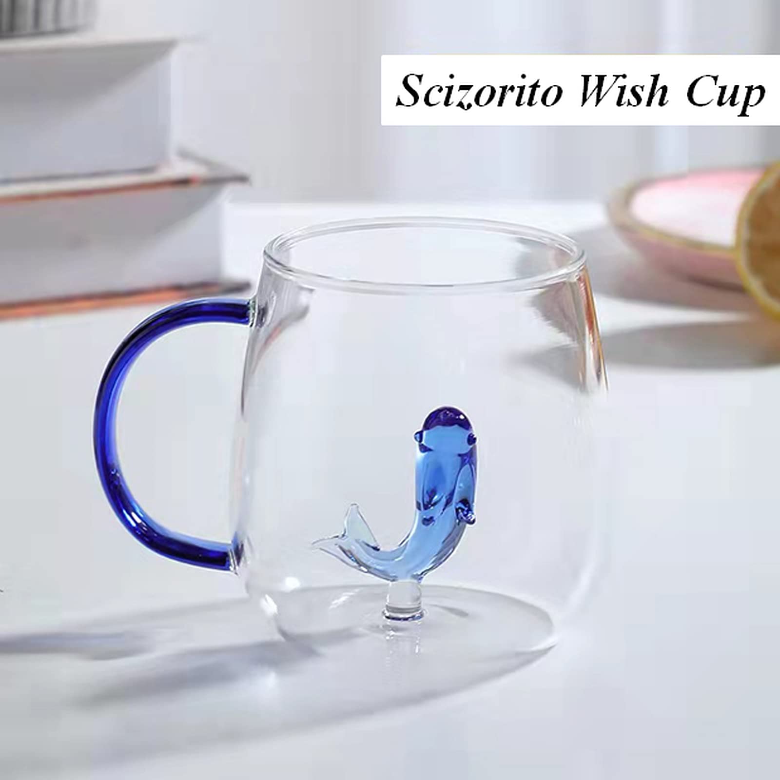 Scizorito Glass Cups, Transparent Three-dimensional Pattern Glass Cup, Bar Beverages Ice Coffee Cup Juice Drinkware, Clear (Dolphin Cup)