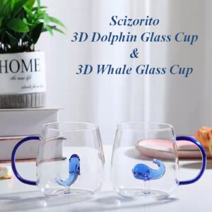 Scizorito Glass Cups, Transparent Three-dimensional Pattern Glass Cup, Bar Beverages Ice Coffee Cup Juice Drinkware, Clear (Dolphin Cup)