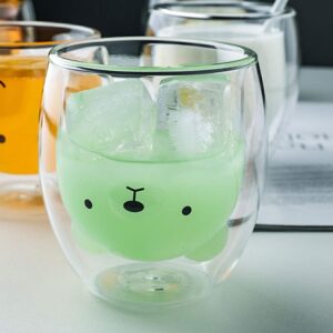 Sharemee Cute Mugs Double Wall Insulated Glass Espresso Cup Coffee Cup, Tea Cup, Milk Cup, Gigt for Personal Birthday and Office 250ml/8.4oz (Cute Mugs Bear+cat)