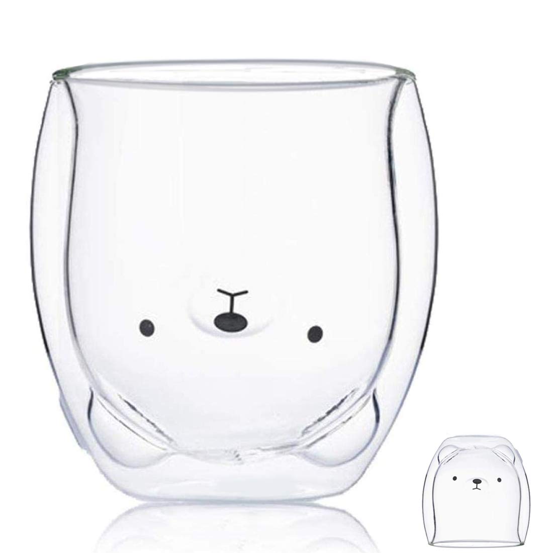 Sharemee Cute Mugs Double Wall Insulated Glass Espresso Cup Coffee Cup, Tea Cup, Milk Cup, Gigt for Personal Birthday and Office 250ml/8.4oz (Cute Mugs Bear+cat)