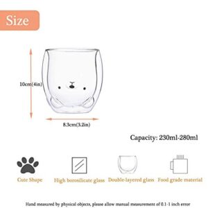 Sharemee Cute Mugs Double Wall Insulated Glass Espresso Cup Coffee Cup, Tea Cup, Milk Cup, Gigt for Personal Birthday and Office 250ml/8.4oz (Cute Mugs Bear+cat)