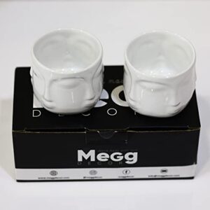 MeGgdecor Ceramic Cups for Espresso & Cappuccino, Modern and Contemporary Double Expresso Coffee Cup, One of Best Espresso Accessories, Elegant White Ceramic with 2 cup