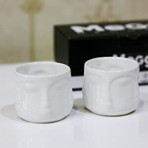 MeGgdecor Ceramic Cups for Espresso & Cappuccino, Modern and Contemporary Double Expresso Coffee Cup, One of Best Espresso Accessories, Elegant White Ceramic with 2 cup