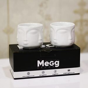 MeGgdecor Ceramic Cups for Espresso & Cappuccino, Modern and Contemporary Double Expresso Coffee Cup, One of Best Espresso Accessories, Elegant White Ceramic with 2 cup