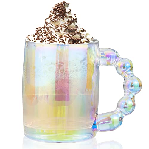 Iridescent Glasses Coffee Mug Insulated Heavy Espresso Mugs Crystal Vintage Glass Tea Cup with Handle, for Drinking Hot Beverages Cappuccinos Latte Café Cocktail Beer,11OZ. 330ml Gift Package