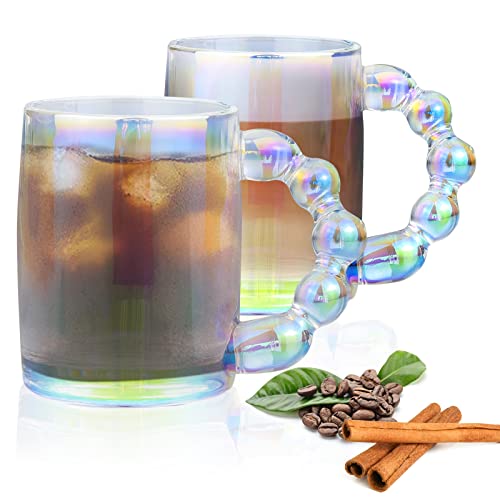 Iridescent Glasses Coffee Mug Insulated Heavy Espresso Mugs Crystal Vintage Glass Tea Cup with Handle, for Drinking Hot Beverages Cappuccinos Latte Café Cocktail Beer,11OZ. 330ml Gift Package