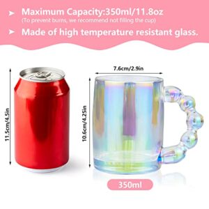 Iridescent Glasses Coffee Mug Insulated Heavy Espresso Mugs Crystal Vintage Glass Tea Cup with Handle, for Drinking Hot Beverages Cappuccinos Latte Café Cocktail Beer,11OZ. 330ml Gift Package