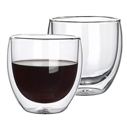 hotder Double Wall Insulated Glasses 8.5 Ounces-Clear Glass Coffee Cups,Clear Coffee Mugs … (2 PACK)