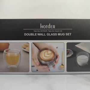 hotder Double Wall Insulated Glasses 8.5 Ounces-Clear Glass Coffee Cups,Clear Coffee Mugs … (2 PACK)