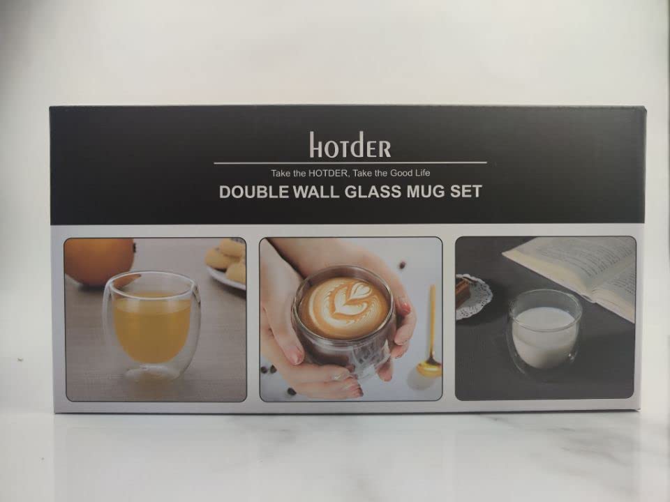 hotder Double Wall Insulated Glasses 8.5 Ounces-Clear Glass Coffee Cups,Clear Coffee Mugs … (2 PACK)