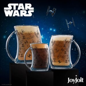 JoyJolt TIE Fighter Insulated Coffee Mug with Handle (10oz). 2 Star Wars Mug Coffee Cups. Espresso Cups, Tea Cup or Hot Chocolate Glass Cups. Borosilicate Glass Mug, Double Wall Glass Coffee Mugs Set