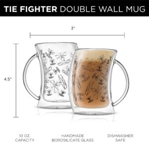 JoyJolt TIE Fighter Insulated Coffee Mug with Handle (10oz). 2 Star Wars Mug Coffee Cups. Espresso Cups, Tea Cup or Hot Chocolate Glass Cups. Borosilicate Glass Mug, Double Wall Glass Coffee Mugs Set