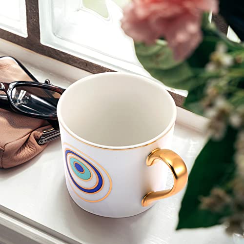 Luxshiny Evil Eye Coffee Mug Ceramic Turkish Eye Water Cups Espresso Tea Cup Coffee Cup Arabic Greek Milk Mug for Home Office ( White )