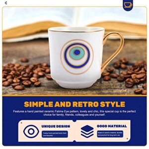 Luxshiny Evil Eye Coffee Mug Ceramic Turkish Eye Water Cups Espresso Tea Cup Coffee Cup Arabic Greek Milk Mug for Home Office ( White )