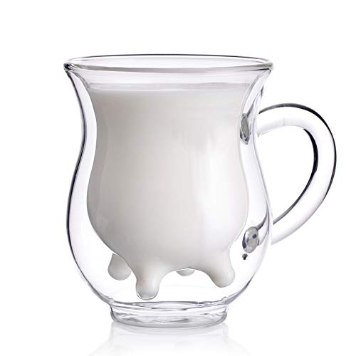 Double Wall Glass Cup - Creative Cup Cute Calf Insulated Mugs Thermo Coffee Milk Cups Creamer Pitcher (230ML/7.7oz)