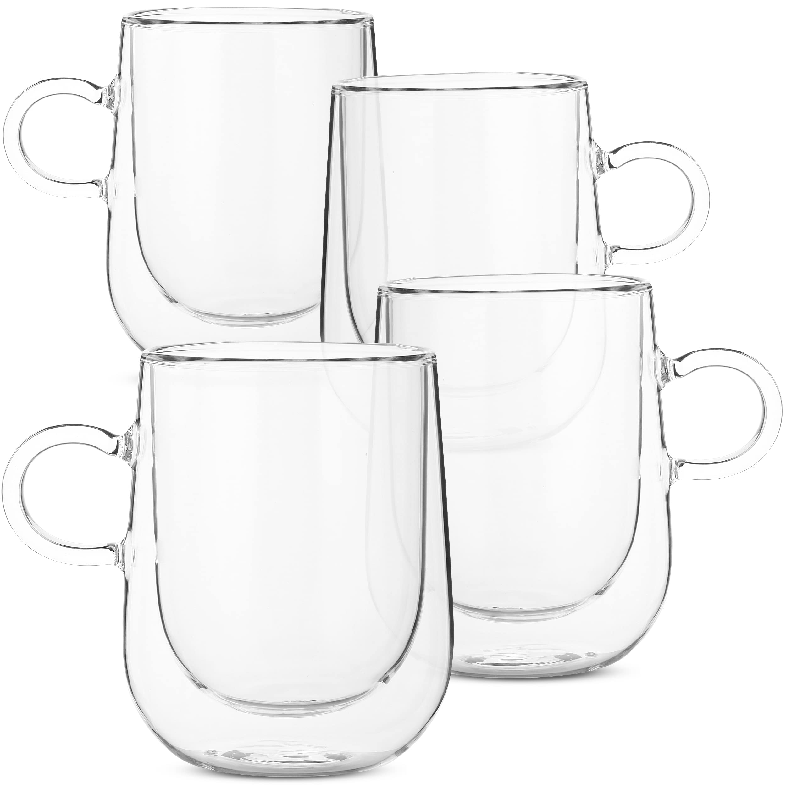 BTaT- Double Wall Glass Coffee Mugs, 8 oz (240ml), Set of 4, Double Glass Coffee Cups, Double Wall Coffee Mugs, Double Insulated Coffee Mugs, Clear Latte Mugs, Glass Coffee Mug, Clear Mugs