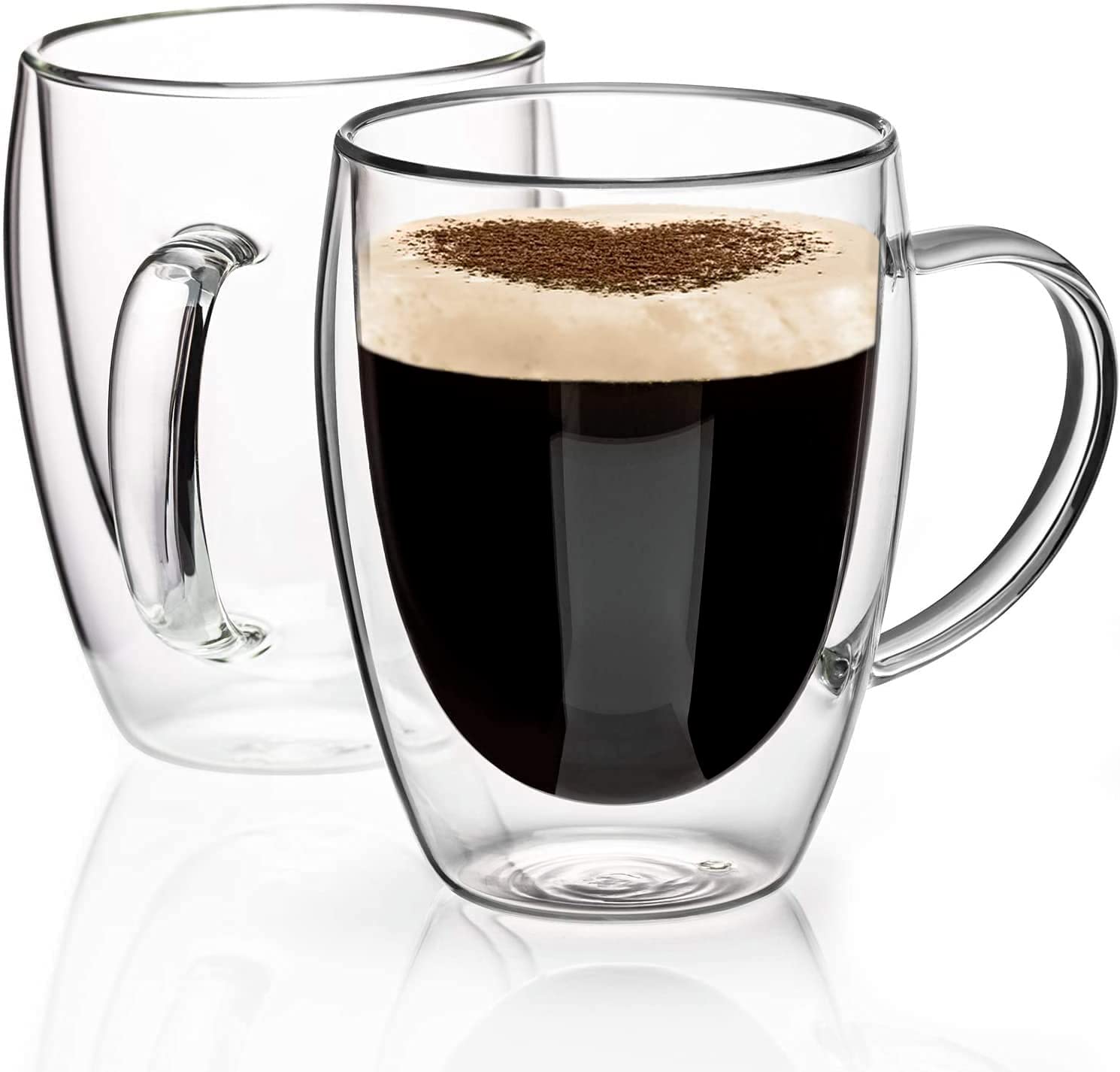 Blooming Life Style 2-Pack 12 Oz Double Walled Glass Coffee Mugs with Handle,Insulated Layer Coffee Cups,Clear Borosilicate Glass Mugs,Perfect for Cappuccino,Tea,Latte,Espresso,Hot Beverage