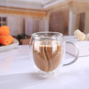 YUESHICO Insulated Coffee Mugs - Double Wall Glass Coffee Mugs Clear Glass Coffee Cups 12.7 Oz with Handles for Hot Beverages Cappuccino, Latte, Big Tea Cup. Glass Cups Best Coffee Gifts