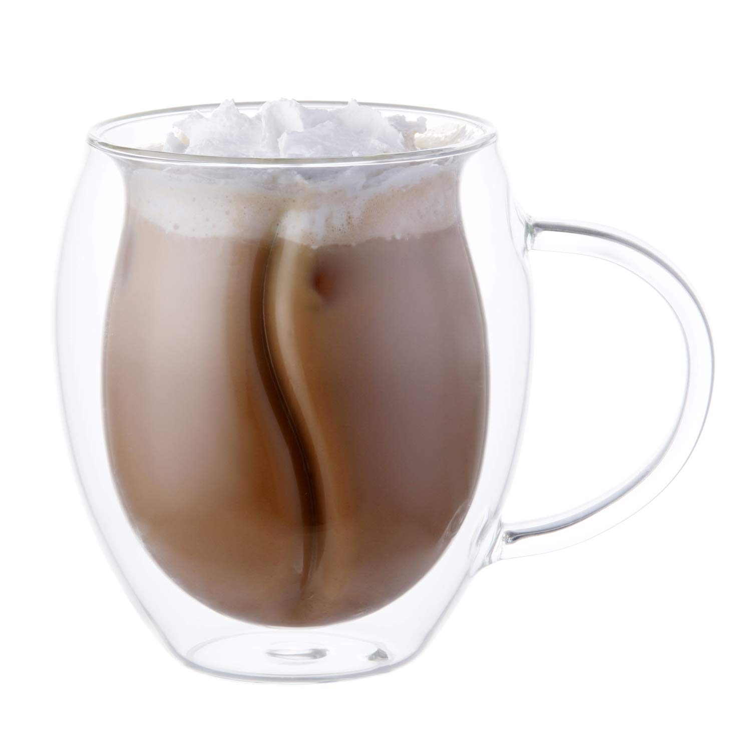 YUESHICO Insulated Coffee Mugs - Double Wall Glass Coffee Mugs Clear Glass Coffee Cups 12.7 Oz with Handles for Hot Beverages Cappuccino, Latte, Big Tea Cup. Glass Cups Best Coffee Gifts