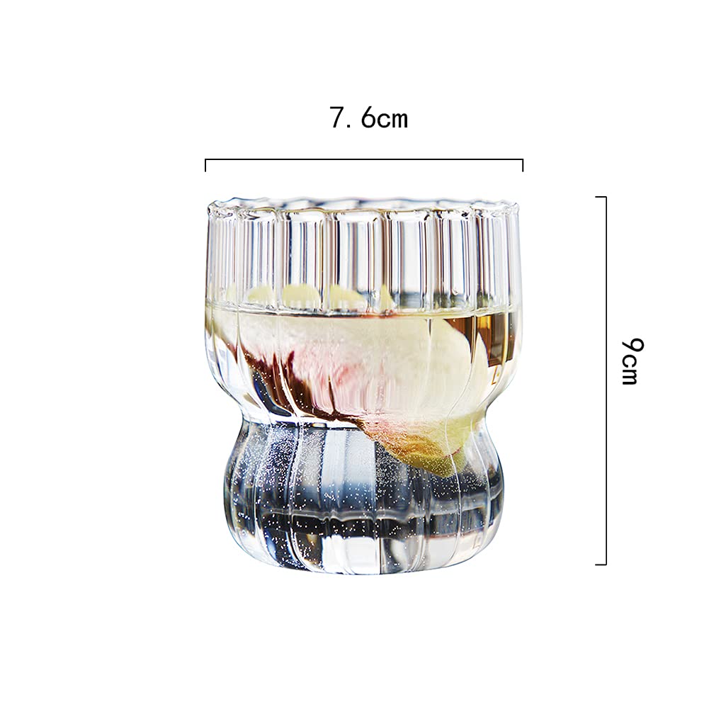 URMAGIC Vertical Stripe Cocktail Glass, 8.8 Oz Dessert Cup,Glass Ice Cream Cup,1 Pcs Beverage Glasses,Heat Resistant Coffee Mug,Origami Style Glass Cup,Wine Glasses,Vintage Bar Glassware