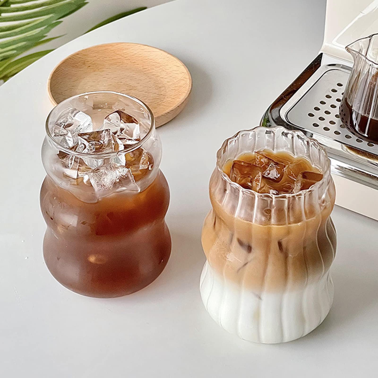 MALOKI Ripple Drinking Glasses,Origami Style Glass Cup Creative Ribbed Glassware Iced Coffee Cups Ideal for Cocktail, Whiskey, Fruit Juice,Milk,Water, Kitchen Bar Decor