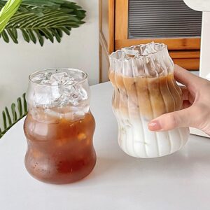 MALOKI Ripple Drinking Glasses,Origami Style Glass Cup Creative Ribbed Glassware Iced Coffee Cups Ideal for Cocktail, Whiskey, Fruit Juice,Milk,Water, Kitchen Bar Decor