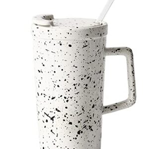 SHANYANTAOCI Large Mug Ceramic Coffee Cup with Straw, 16 oz Big Ceramic Water Cup with Lid and Straw, Tall Drinking Cup for Soda Cola Milk Juice, Unique Graduation Gifts for Birthday and Christmas