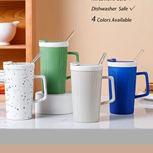 SHANYANTAOCI Large Mug Ceramic Coffee Cup with Straw, 16 oz Big Ceramic Water Cup with Lid and Straw, Tall Drinking Cup for Soda Cola Milk Juice, Unique Graduation Gifts for Birthday and Christmas