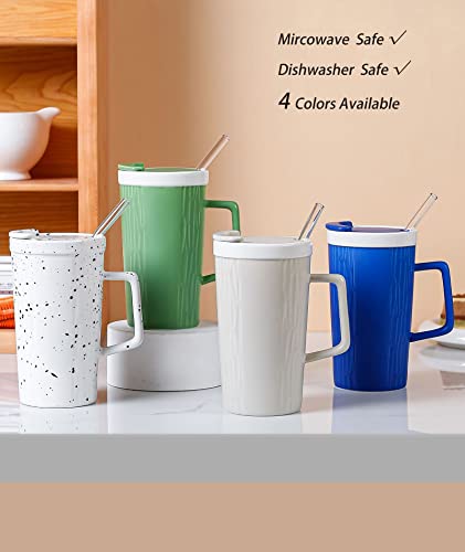 SHANYANTAOCI Large Mug Ceramic Coffee Cup with Straw, 16 oz Big Ceramic Water Cup with Lid and Straw, Tall Drinking Cup for Soda Cola Milk Juice, Unique Graduation Gifts for Birthday and Christmas