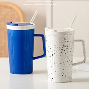 SHANYANTAOCI Large Mug Ceramic Coffee Cup with Straw, 16 oz Big Ceramic Water Cup with Lid and Straw, Tall Drinking Cup for Soda Cola Milk Juice, Unique Graduation Gifts for Birthday and Christmas