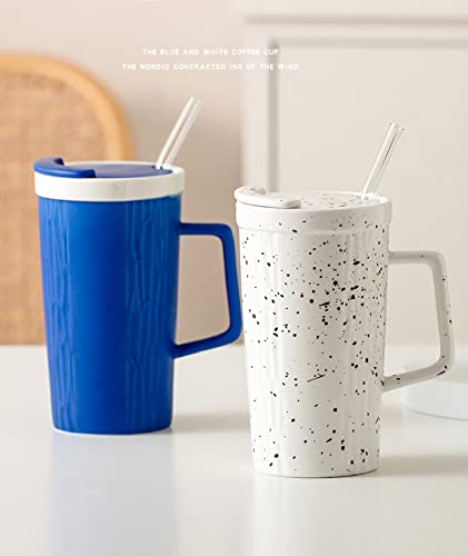 SHANYANTAOCI Large Mug Ceramic Coffee Cup with Straw, 16 oz Big Ceramic Water Cup with Lid and Straw, Tall Drinking Cup for Soda Cola Milk Juice, Unique Graduation Gifts for Birthday and Christmas