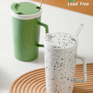 SHANYANTAOCI Large Mug Ceramic Coffee Cup with Straw, 16 oz Big Ceramic Water Cup with Lid and Straw, Tall Drinking Cup for Soda Cola Milk Juice, Unique Graduation Gifts for Birthday and Christmas