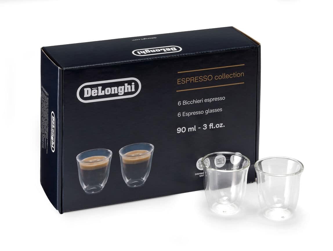 De'Longhi America 5513296651 Essential Collection Double Walled Thermo Espresso Glasses (Set of 6), Clear