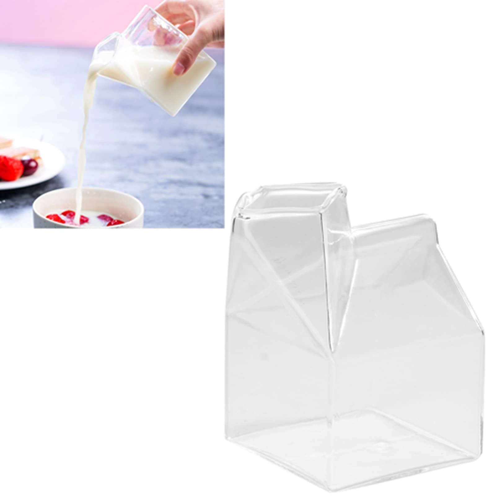 Cocktail Glasses Glass Milk Carton Box Glass Mixing Cups,House Shape Glass Cup, Transparent Milk Glass Cup, Milk Pourer, Glass Cup for Pour Coffee Milk Water Glass Cup,Mini Square Container Pitcher