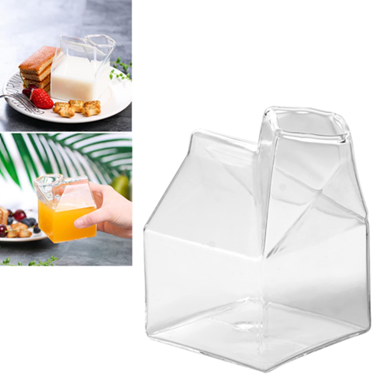 Cocktail Glasses Glass Milk Carton Box Glass Mixing Cups,House Shape Glass Cup, Transparent Milk Glass Cup, Milk Pourer, Glass Cup for Pour Coffee Milk Water Glass Cup,Mini Square Container Pitcher