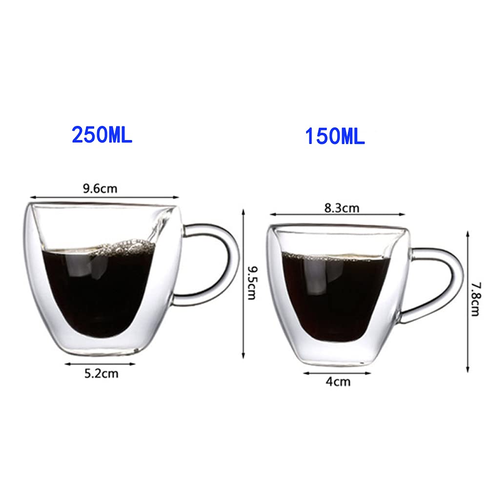 2 Pack/Set Heart Shaped Double Layer Drinking Glass Mug Heat Resistant Milk Lemon Juice Cup Tea Cups Coffee Mugs Gifts 150ML