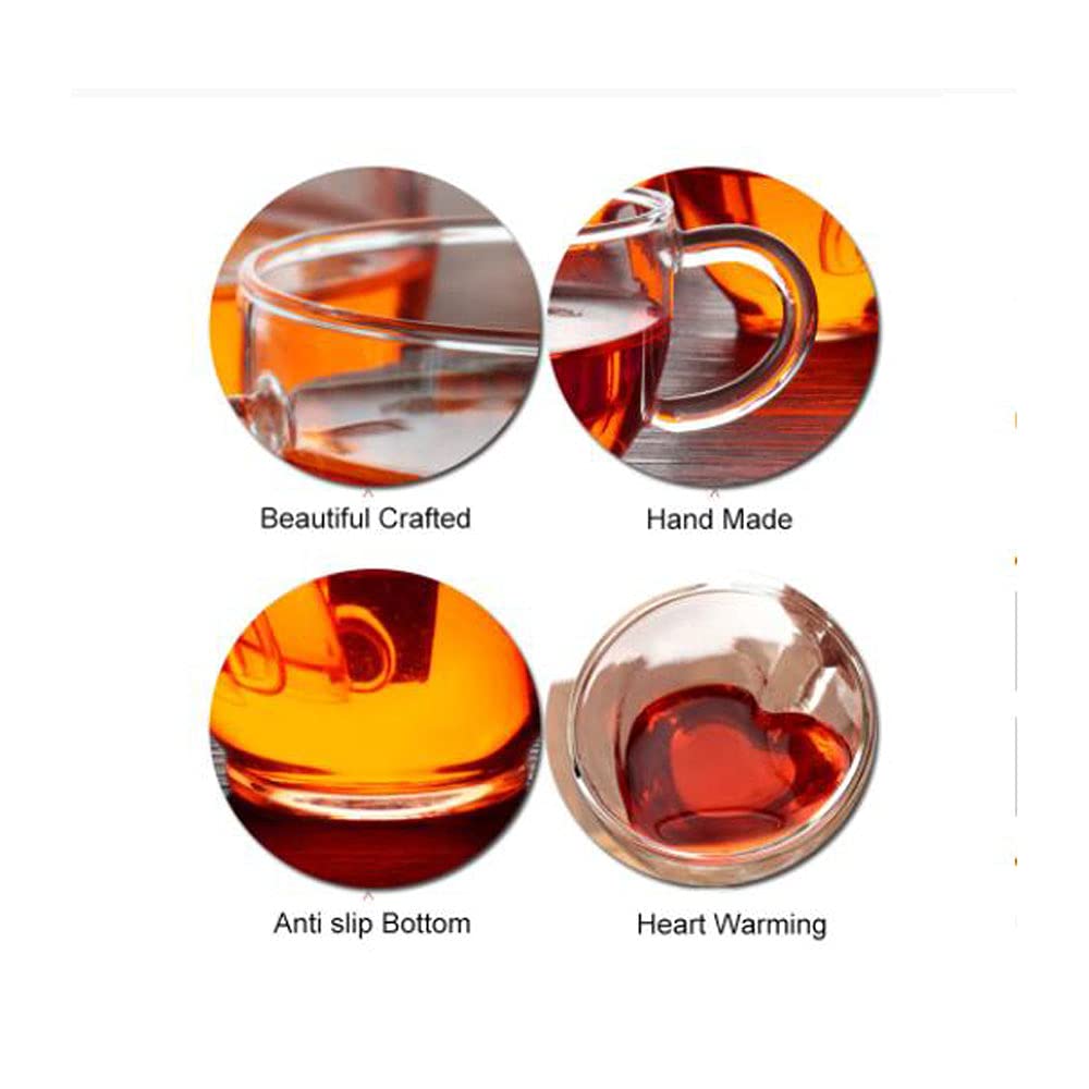 2 Pack/Set Heart Shaped Double Layer Drinking Glass Mug Heat Resistant Milk Lemon Juice Cup Tea Cups Coffee Mugs Gifts 150ML