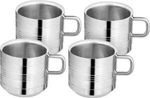 whopperonline double wall espresso coffee cups set of 4, stainless steel tea coffee mug cups, reusable and dishwasher safe - 6 oz