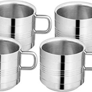 WhopperOnline Double Wall Espresso Coffee Cups Set of 4, Stainless Steel Tea Coffee Mug Cups, Reusable and Dishwasher Safe - 6 oz