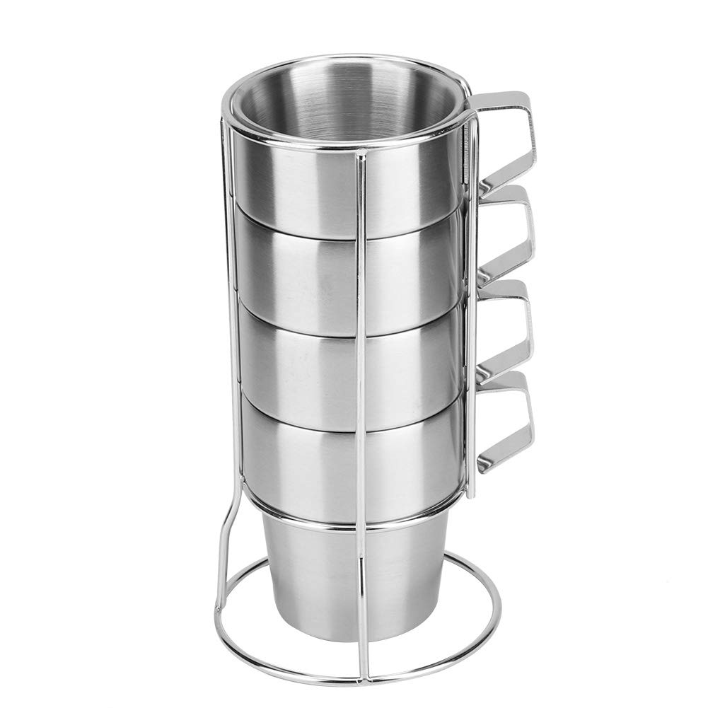 MAVIS LAVEN 4Pcs Stainless Steel sturdy Coffee Cup Mug with Cup Holder for Home Coffee Shop Use