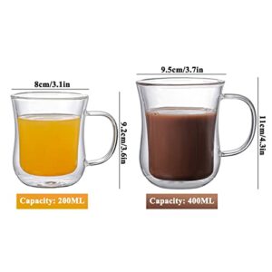 SMLJFO Double Wall Glasses Coffee Mug Glass Tea Cups Clear Mugs for Cappuccino Heat Resistant Cup with Handle for Milk Cappuccino Juice Latte, White