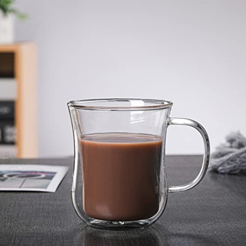 SMLJFO Double Wall Glasses Coffee Mug Glass Tea Cups Clear Mugs for Cappuccino Heat Resistant Cup with Handle for Milk Cappuccino Juice Latte, White